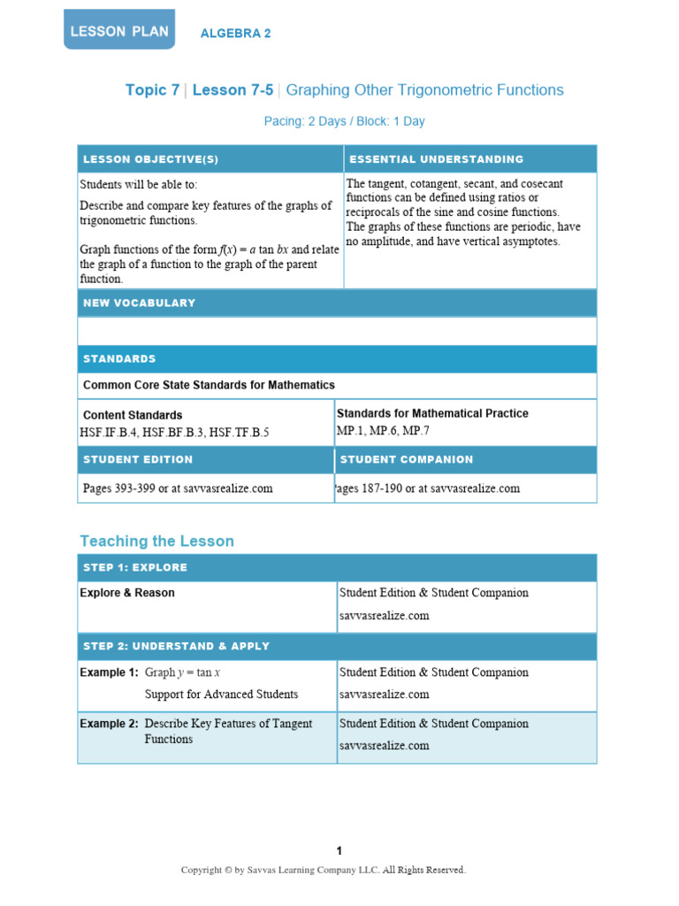 Savvas Lesson Plan 7-5 | PDF