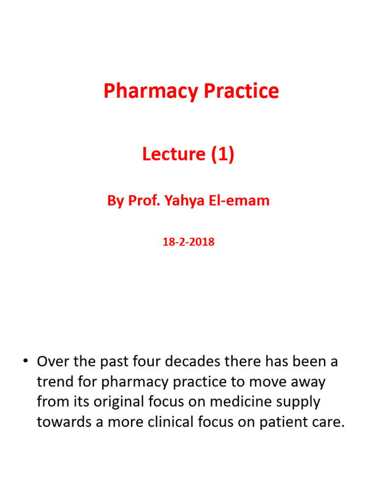 Pharmacy Practice: Lecture | PDF