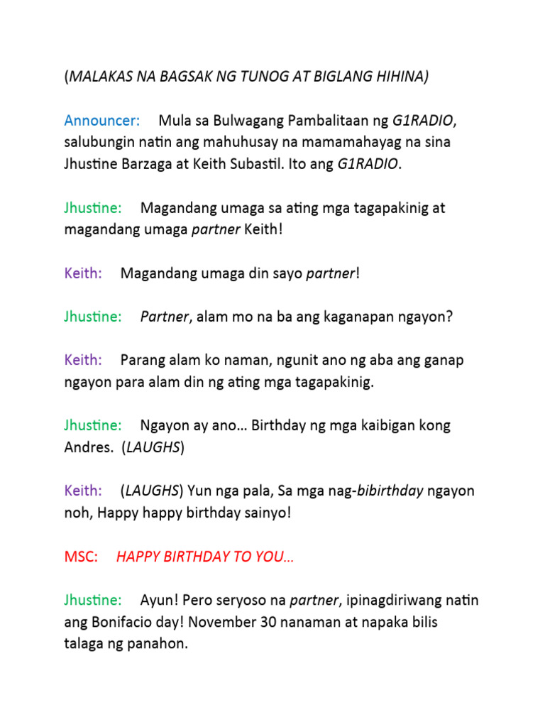 Filipino Radio Script | PDF