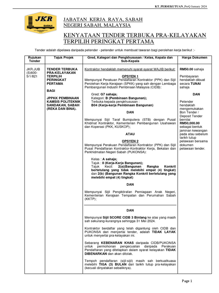 PreQ G7 Notis SK JPKK Kamsis Politeknik Sandakan Reka Dan Bina | PDF