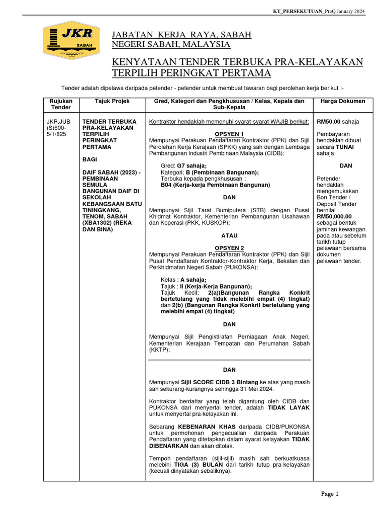 PreQ - G7 Notis SK Batu Tiningkang Tenom 1 | PDF