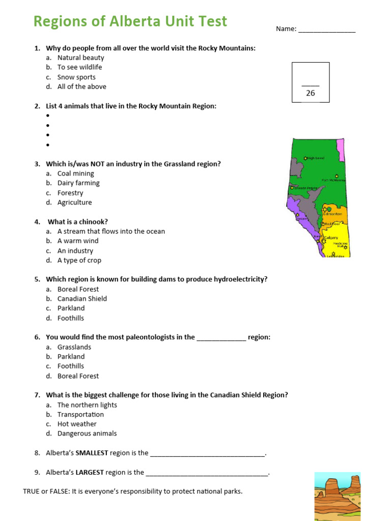 Regions of Alberta Unit Test | PDF | Alberta | Earth Sciences