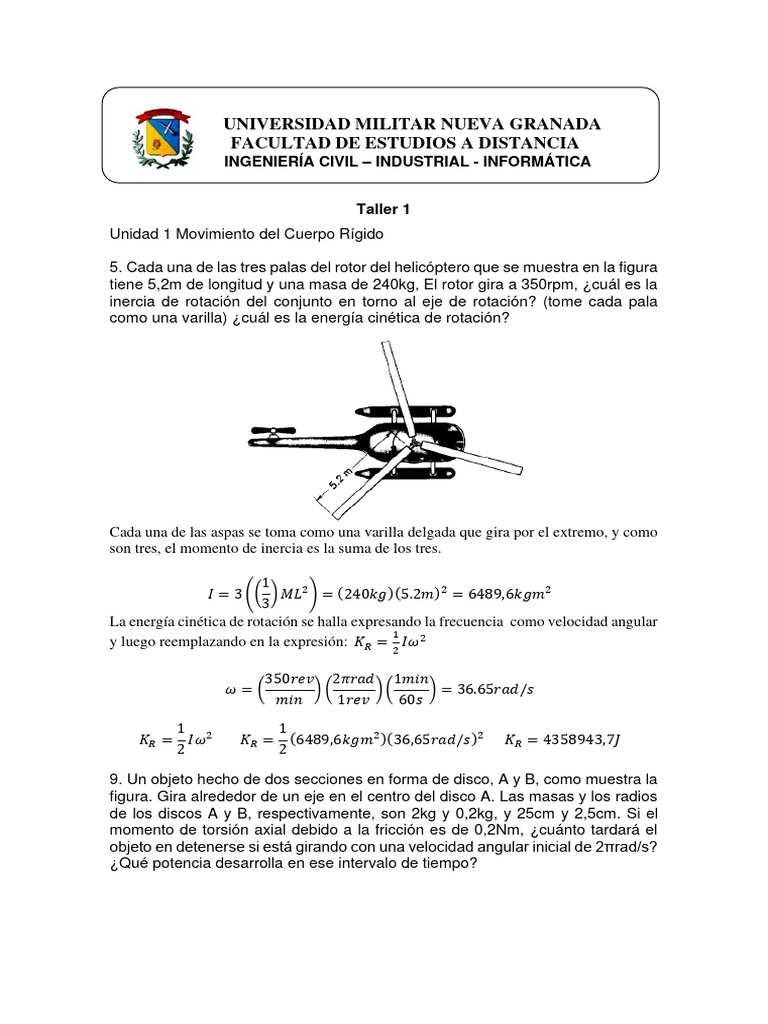 Ejercicios Solucionados TALLER 1 Calor y Ondas 2023-1 | PDF | Rotación | Masa