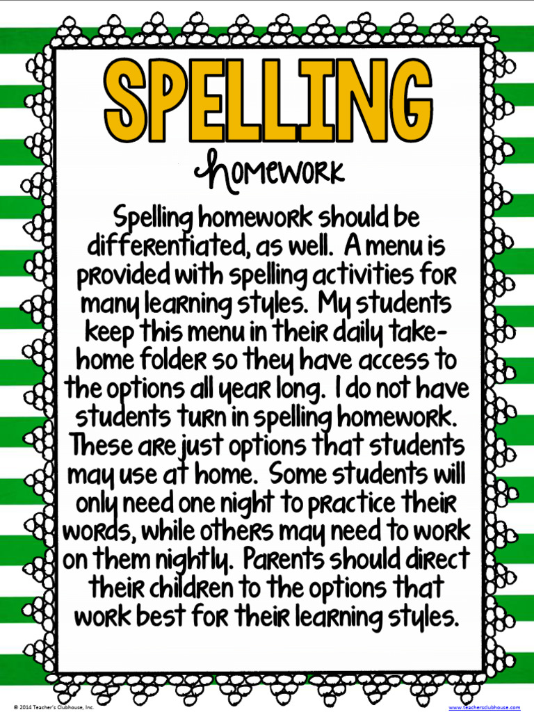 Spelling Homework Menu for Students | PDF | Letter Case | Languages