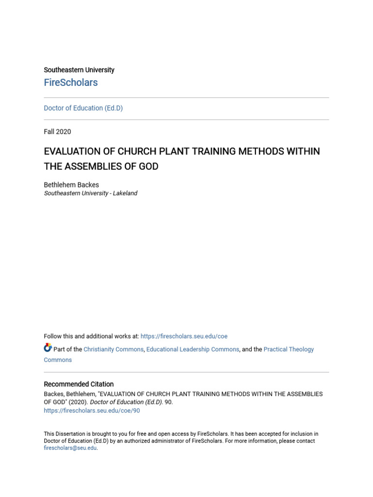 Evaluation of Church Plant Training Methods Within The Assemblies | PDF ...