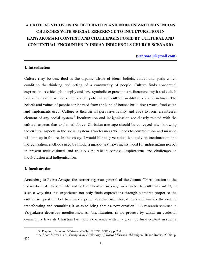 A Critical Study On Inculturation and in | Download Free PDF ...