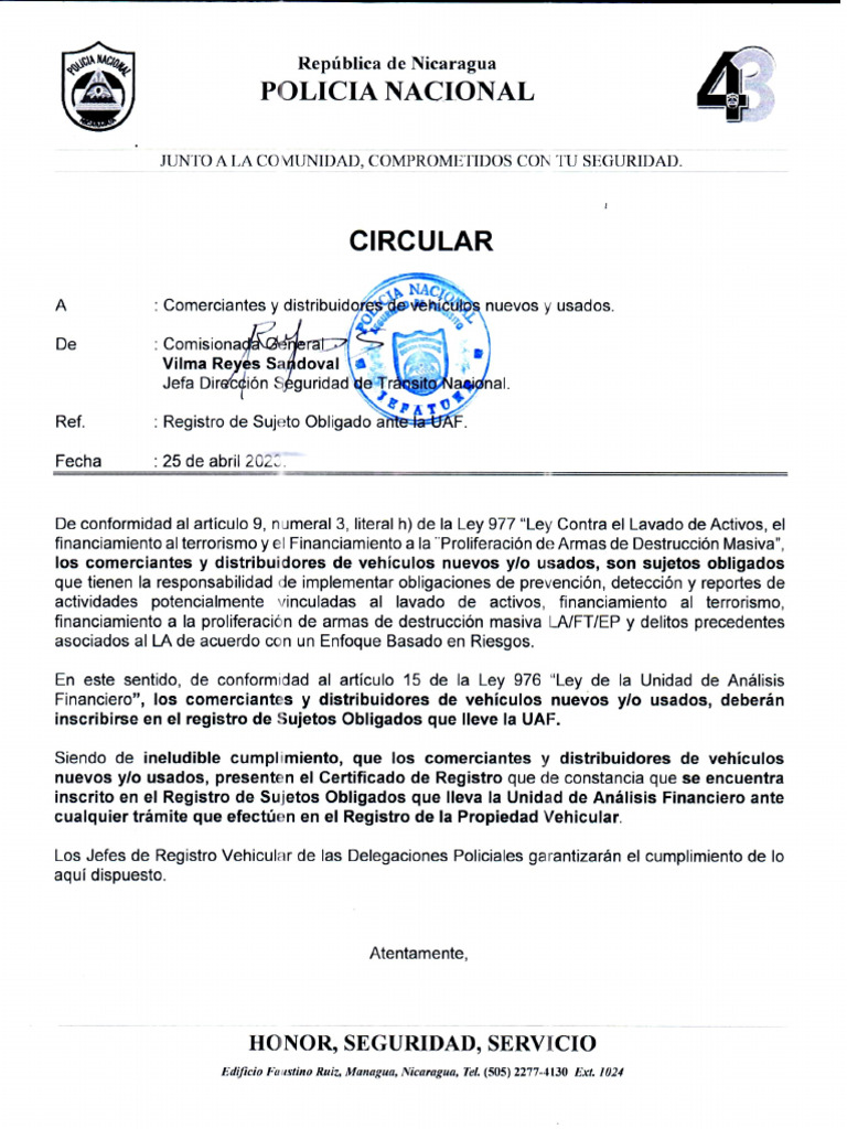 Circular Policia Nacional Sobre El Registro de Sujeto Obligado Ante La UAF | PDF