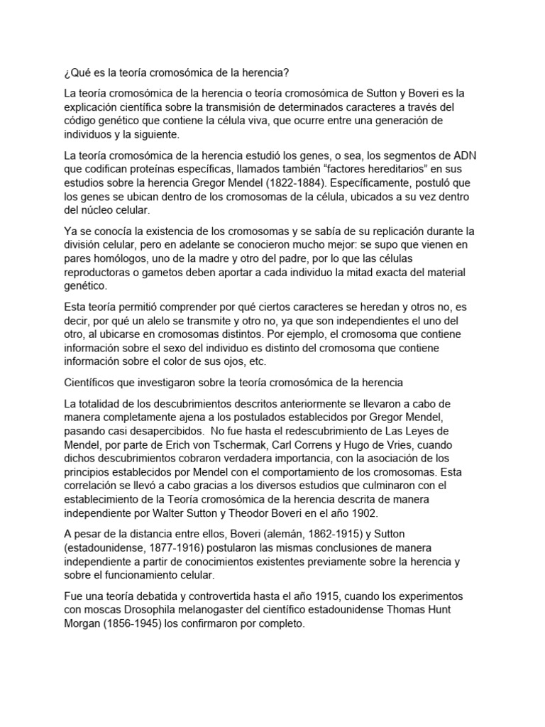 Teoría Cromosómica de La Herencia | PDF | Cromosoma | Herencia
