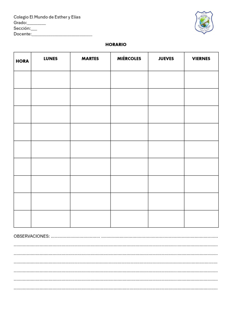 Horario Escolar Elías en PDF | PDF