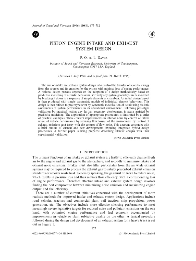 Piston Engine Intake and Exhaust System | PDF | Engines | Fluid Dynamics