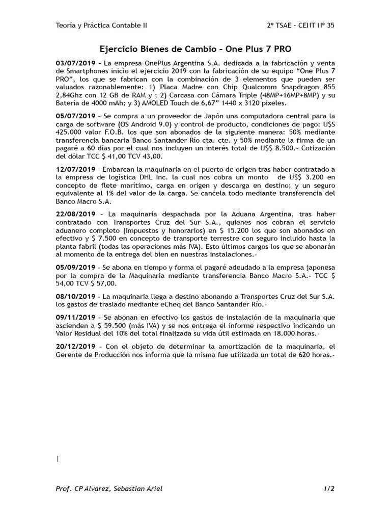 Ejercicio Bienes de Cambio - One Plus | PDF | Economias