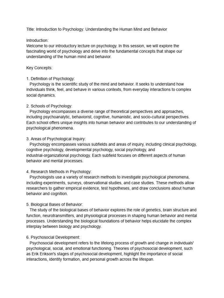 Title - Introduction To Psychology - Understanding The Human Mind and ...