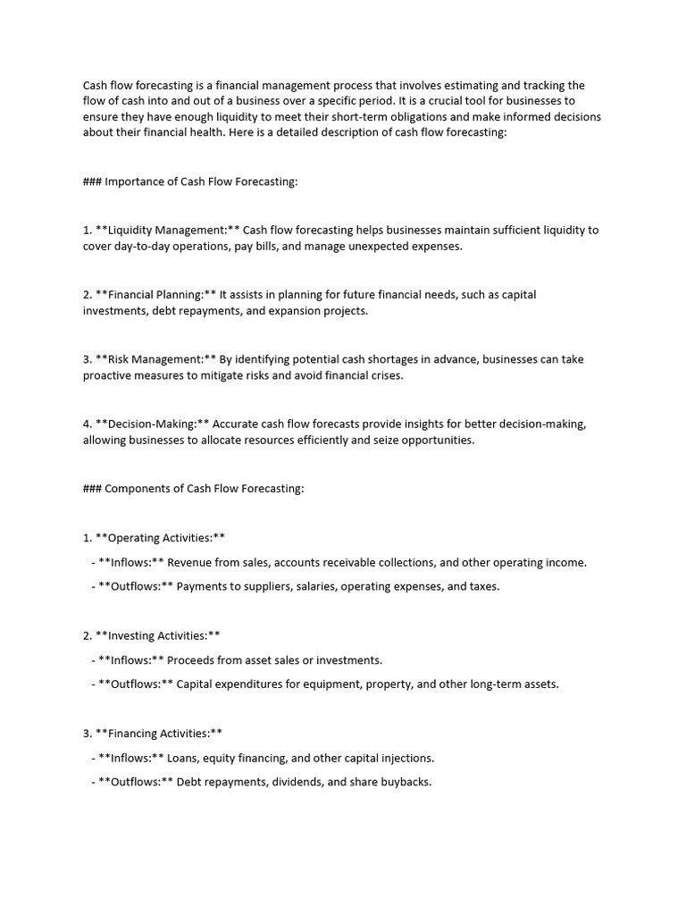 Cash Flow Forecasting Pdf Forecasting Debt