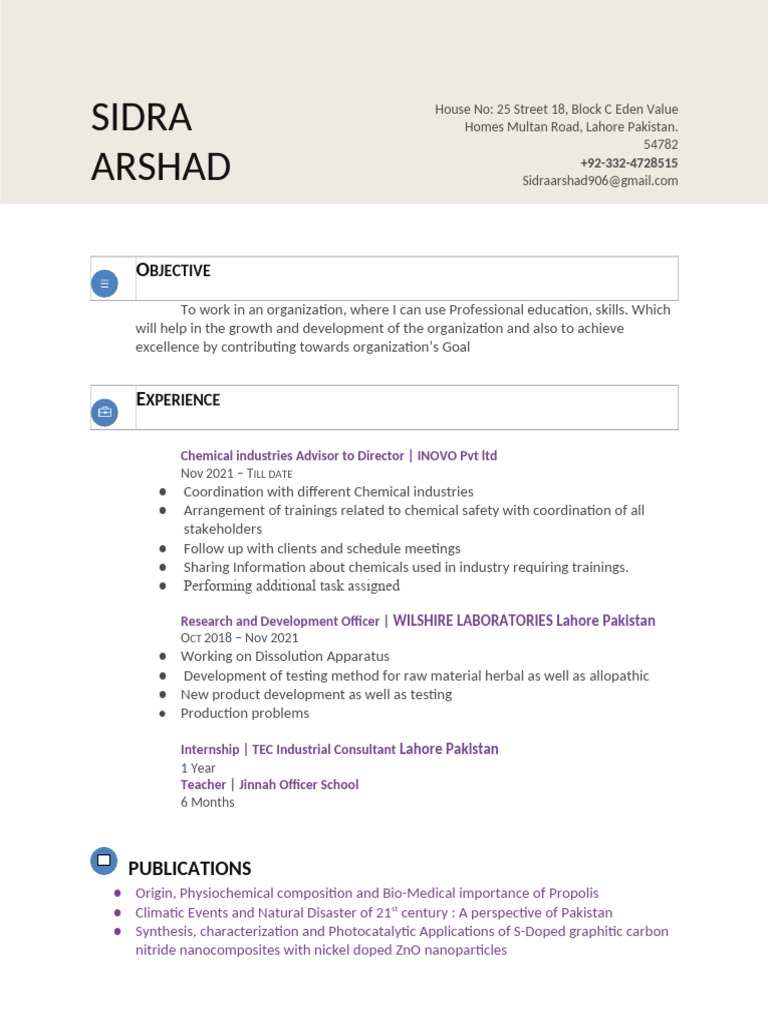 Sidra CV | Download Free PDF | Physical Sciences | Chemistry