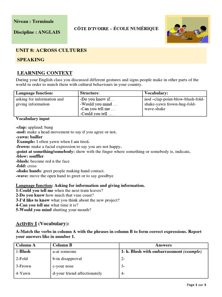 Unit 8 - Across Cultures - Speaking | PDF | Body Language | Linguistics