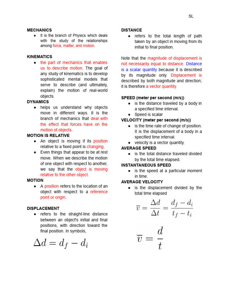 Gen Phy 1 Reviewer Midterm | PDF | Velocity | Acceleration