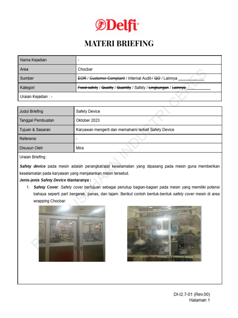 Briefing Safety - SAFETY DEVICE | PDF