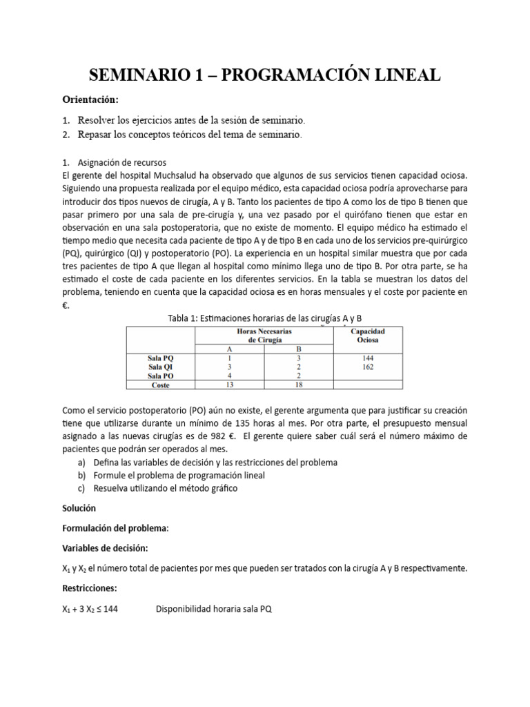 Solución Seminario 1 Programación Lineal | PDF | Programación lineal | Publicidad