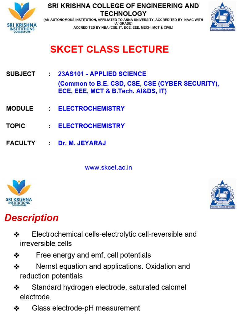 Skcet Class Lecture | PDF | Electrochemistry | Electrode