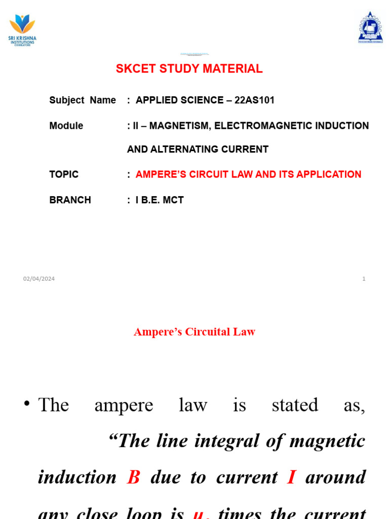 Ampere's Circuit Law and Its Application | PDF | Magnetic Field | Materials