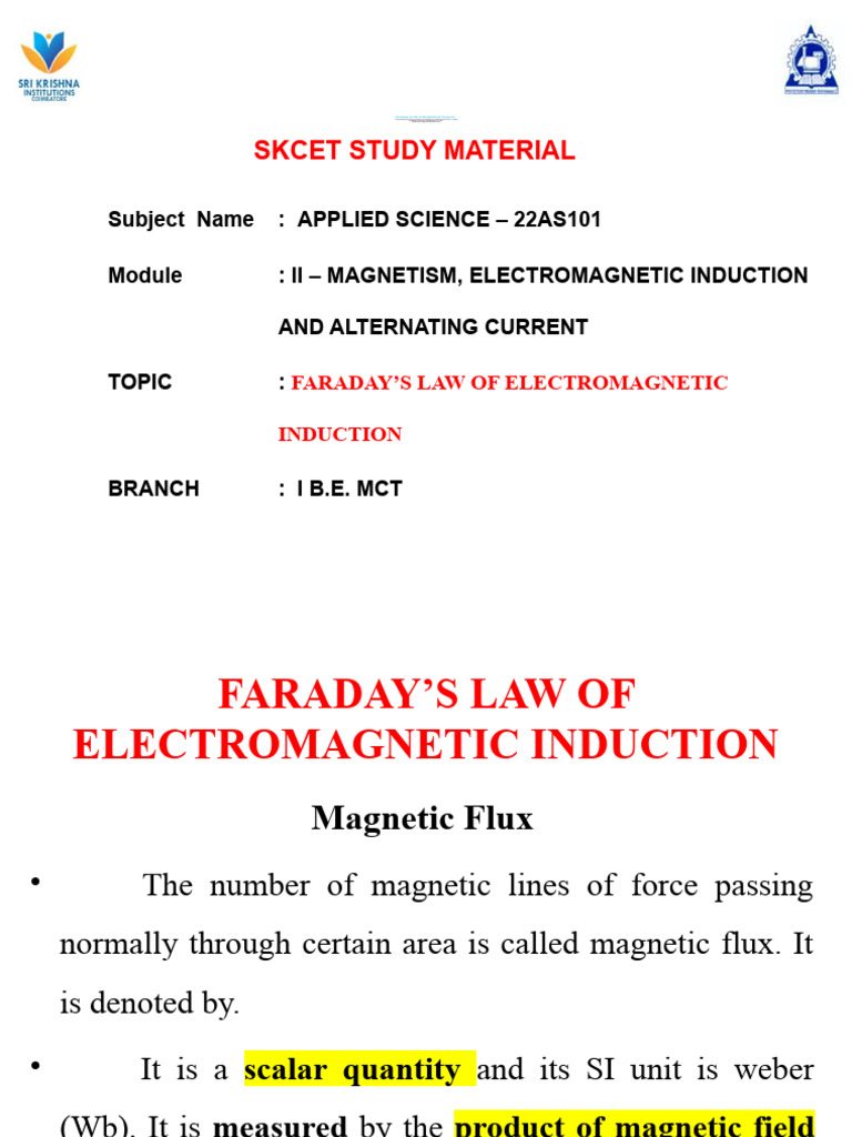 Faraday's Law of Electromagnetic Induction | PDF | Electromagnetic ...