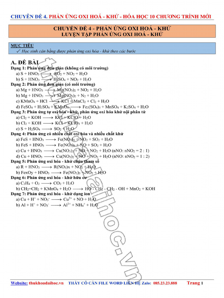 Luyen Tap Can Bang Phan Ung Oxi Hoa Khu | PDF