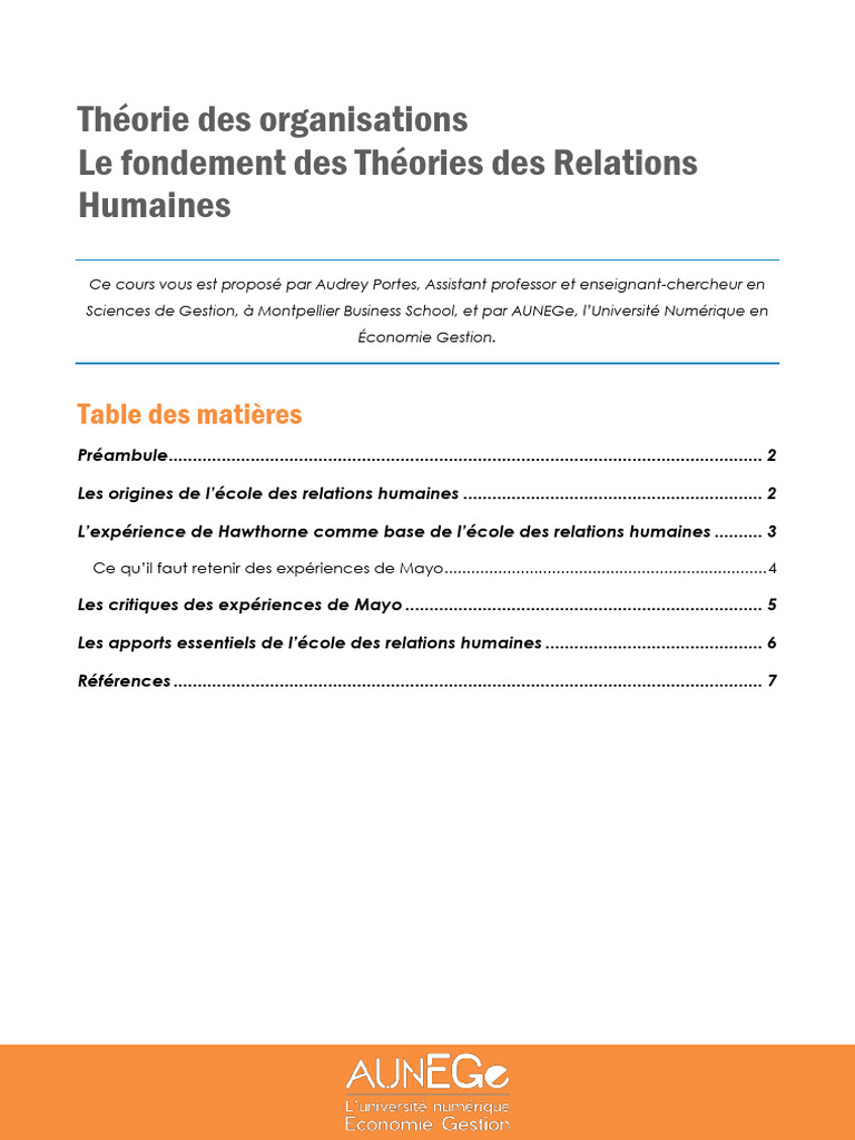 Fondements des théories des relations humaines | PDF