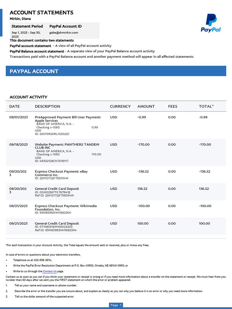 Statement Sep 2023 (1) | PDF | Pay Pal | Payments