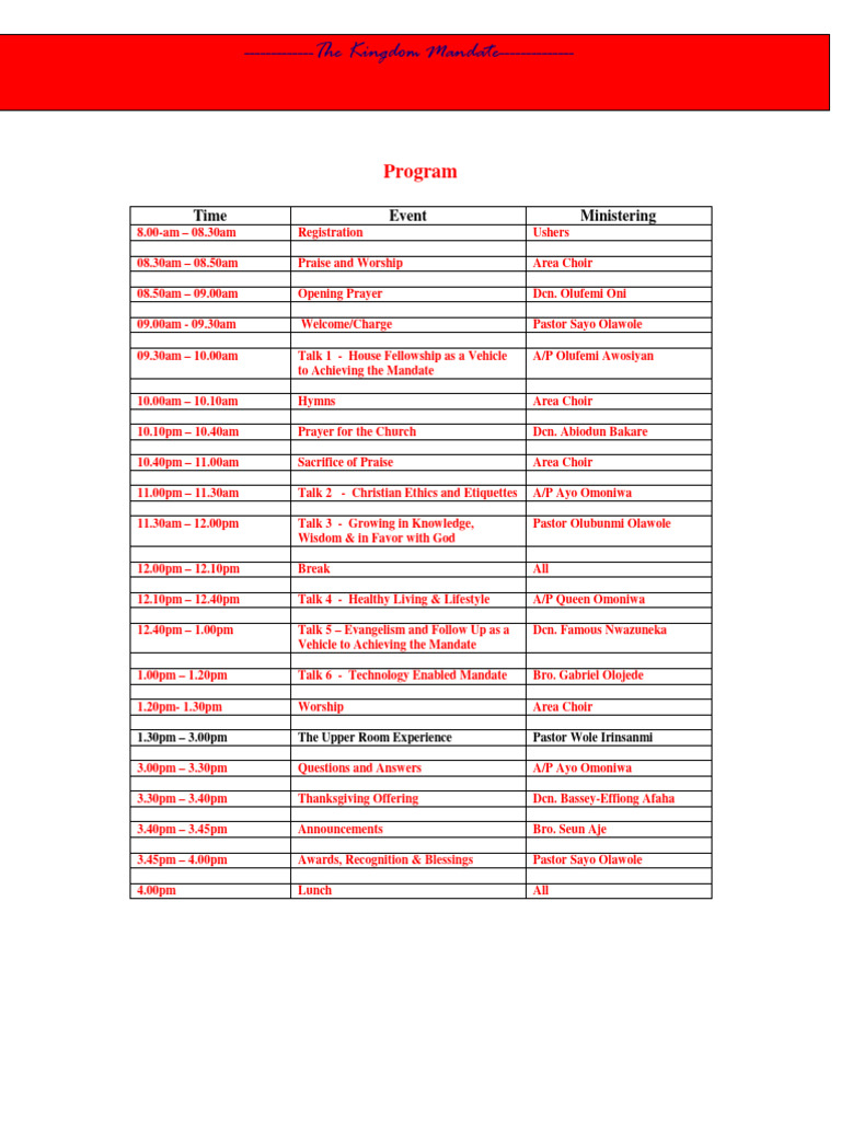 Kingdom Mandate - Program | PDF