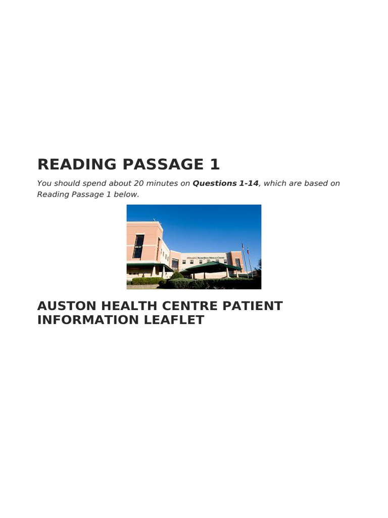 Reading Passage 1: Auston Health Centre Patient Information Leaflet ...
