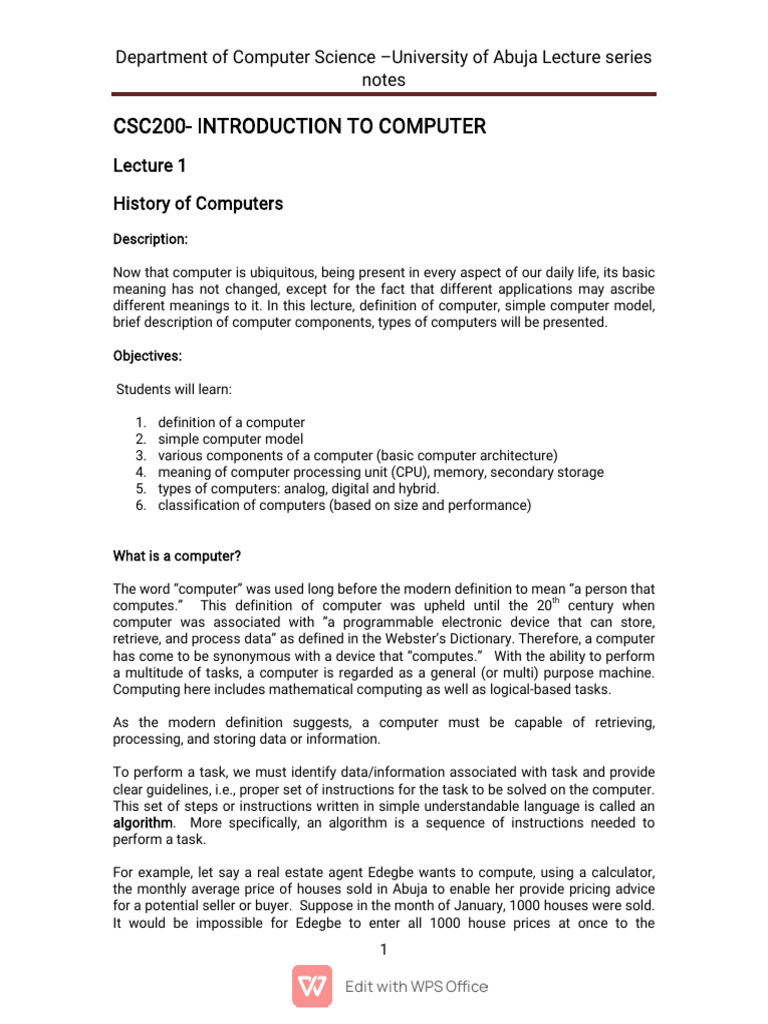 CSC 200 Lecture Notes 2 | PDF