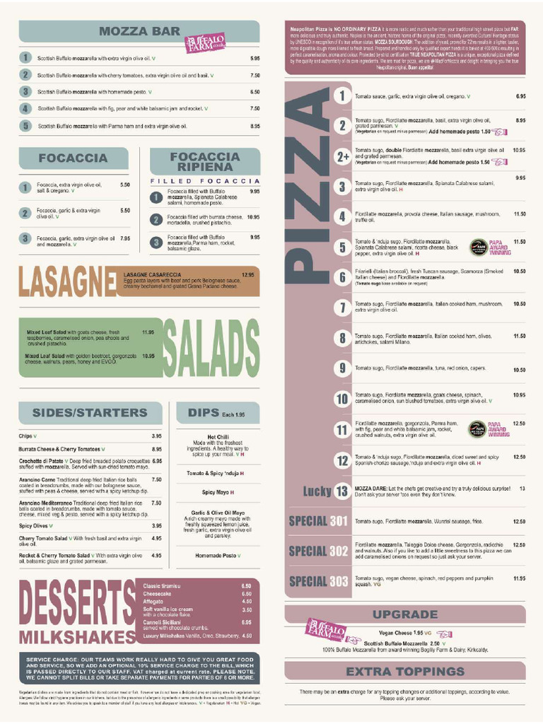 Mozza Menu 2023 | PDF