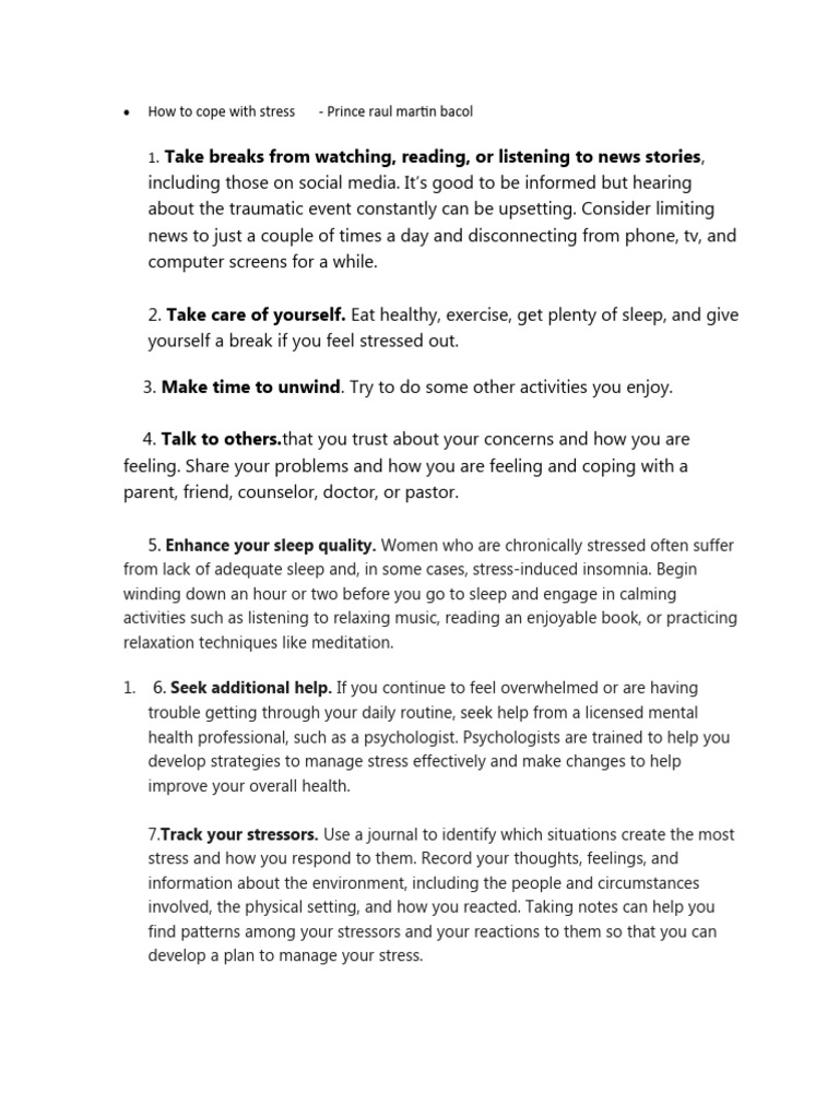 How To Cope With Stress | PDF | Stress (Biology) | Sleep