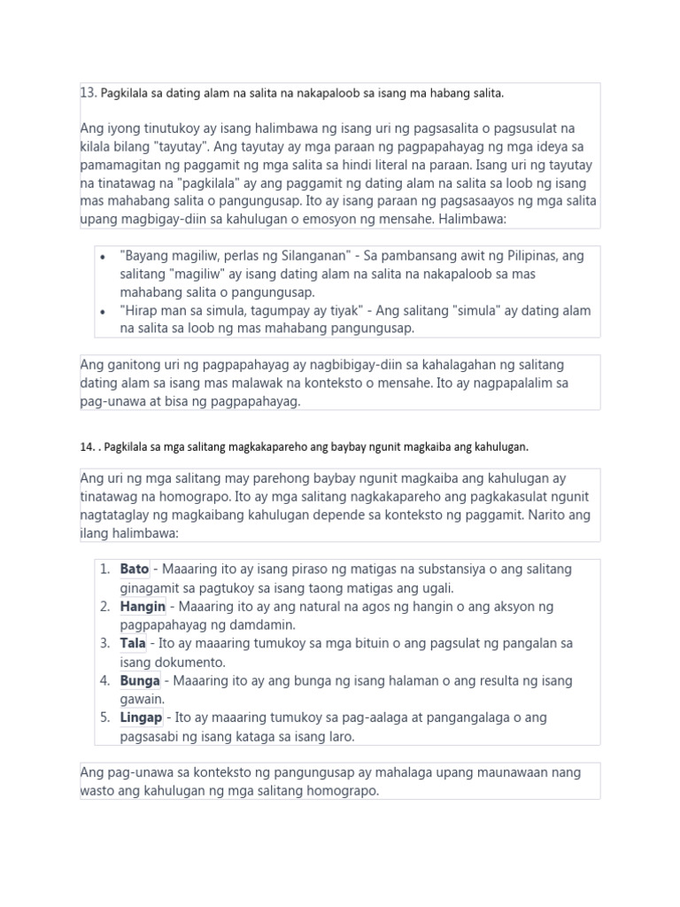 Pagkilala Sa Dating Alam Na Salita Na Nakapaloob Sa Isang Ma Habang ...