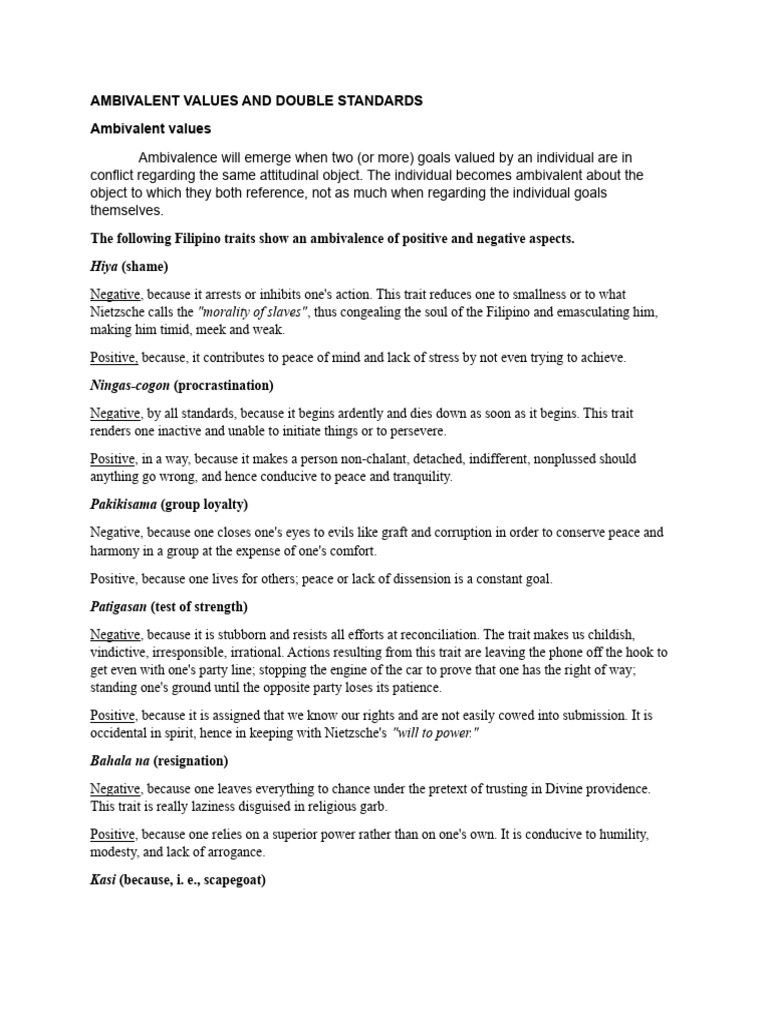 Ambivalent Values and Double Standards | PDF | Psychology