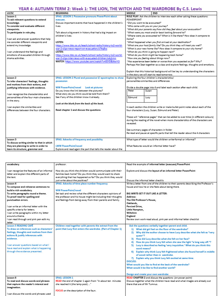 English Aut 2 LWW Planning 23 24 | PDF | The Chronicles Of Narnia | Poetry