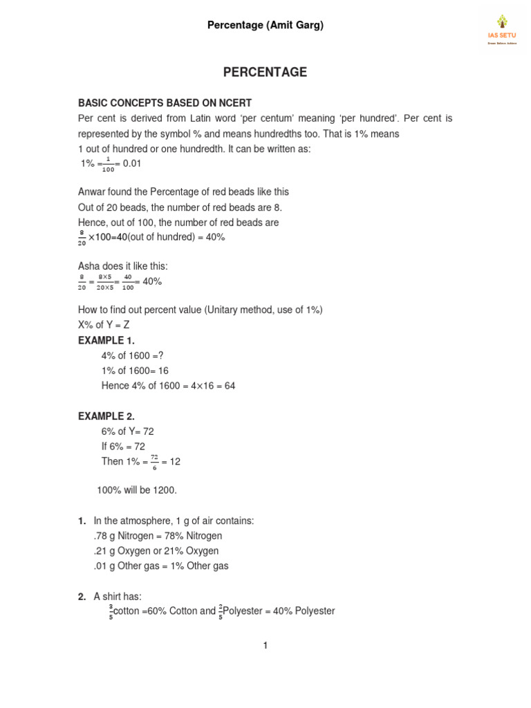 Understanding Percentage Concepts And Calculations Pdf Percentage