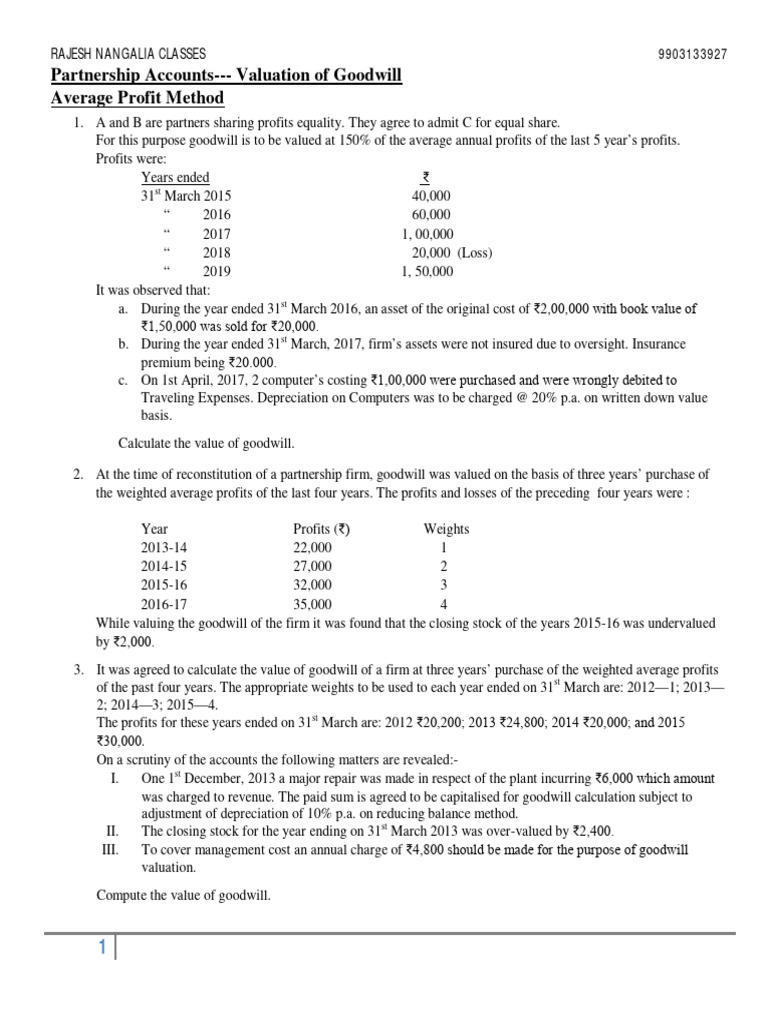 Valuation of Goodwill Class Notes | PDF | Goodwill (Accounting ...