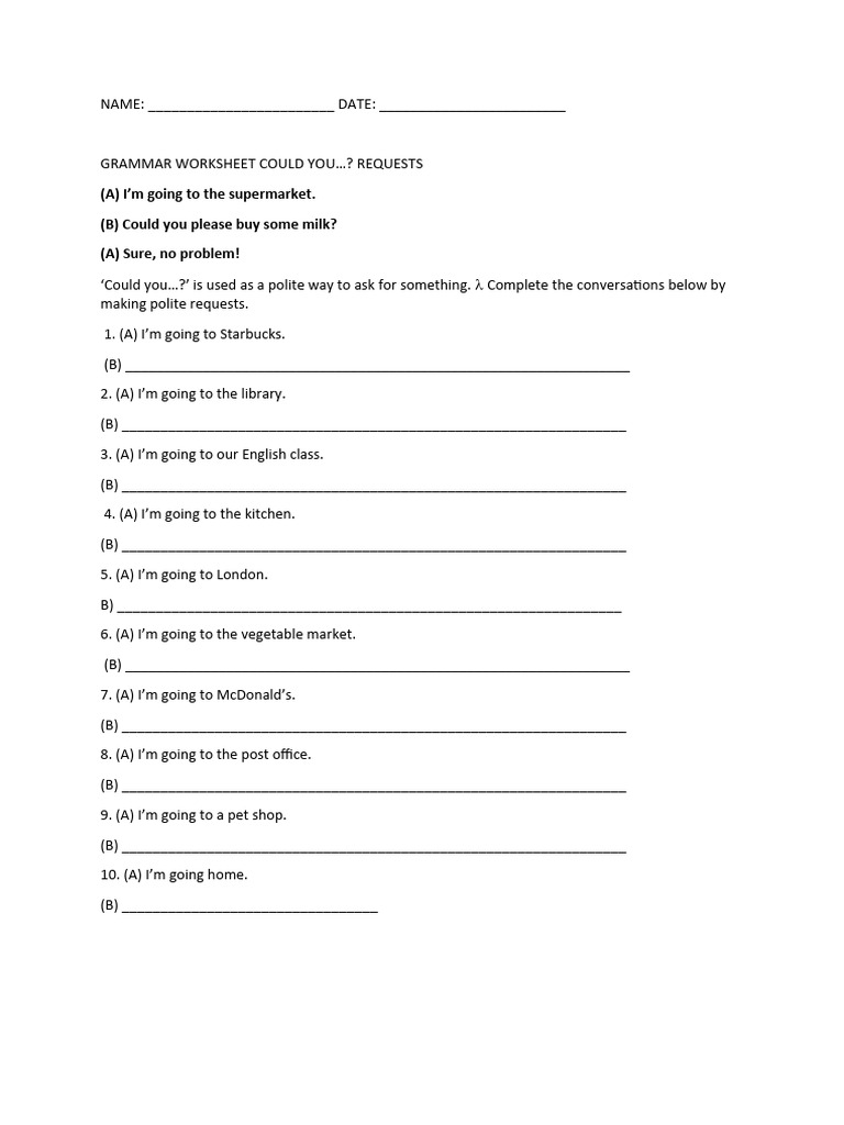 Polite Requests Grammar Worksheet | PDF