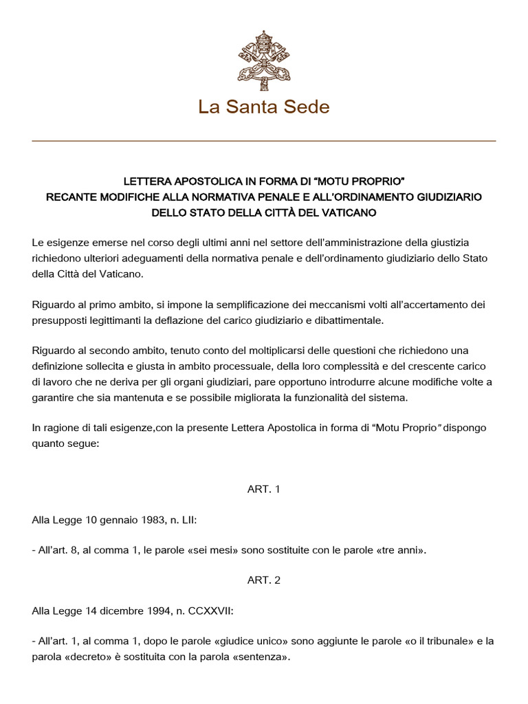 Motu Proprio Leesigenze | PDF