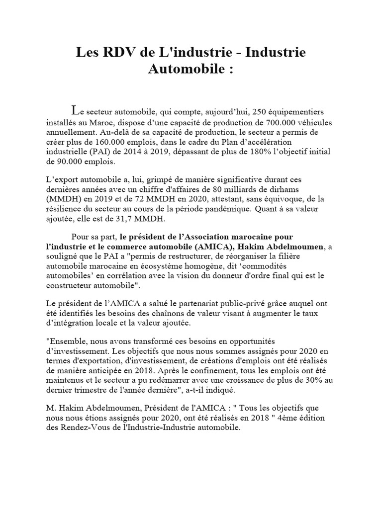 RDV Industrie Automobile | PDF