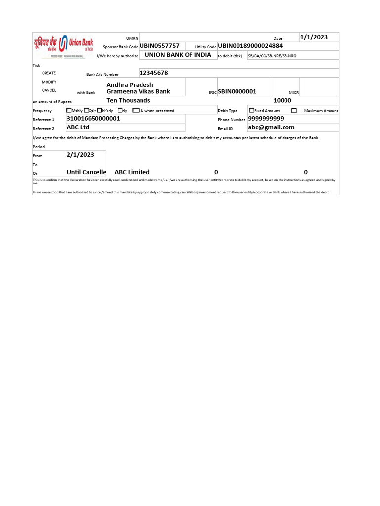 Union Bank Direct Debit Mandate Form | PDF | Finance & Money Management
