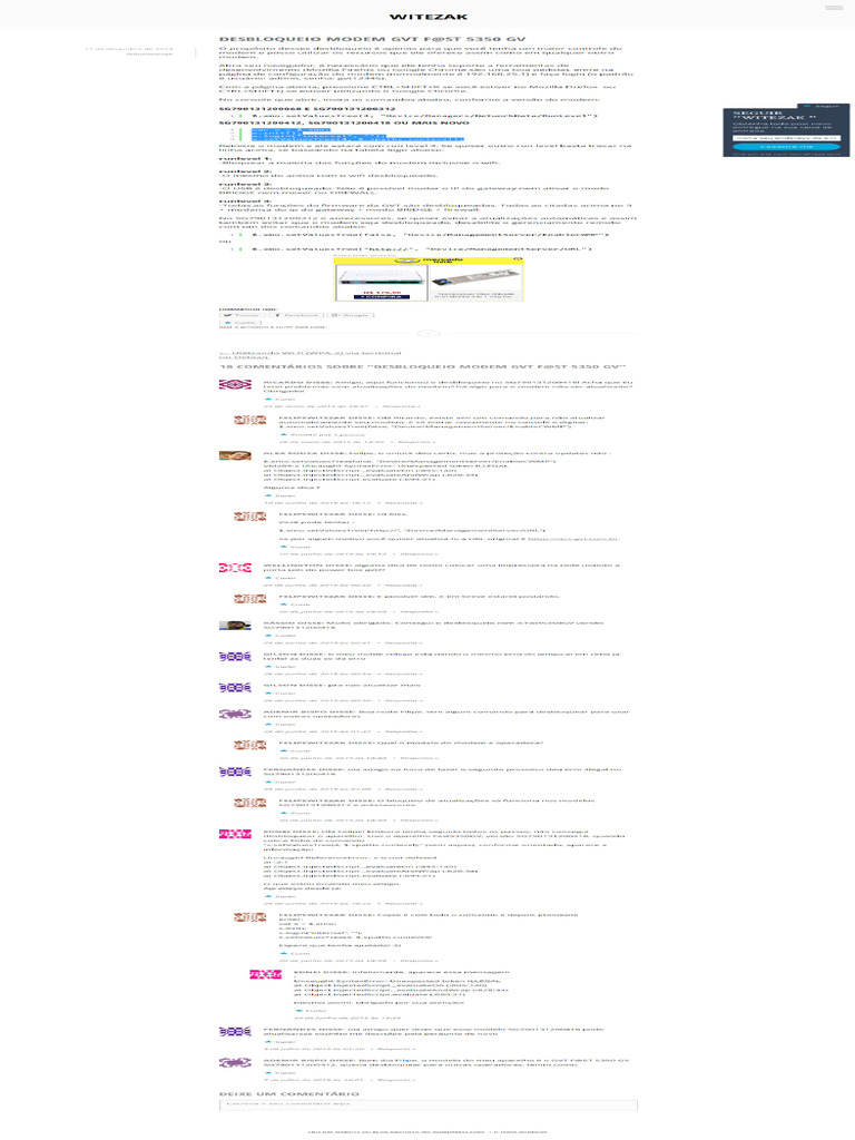 Desbloqueio Do Modem GVT 5350 GV | PDF