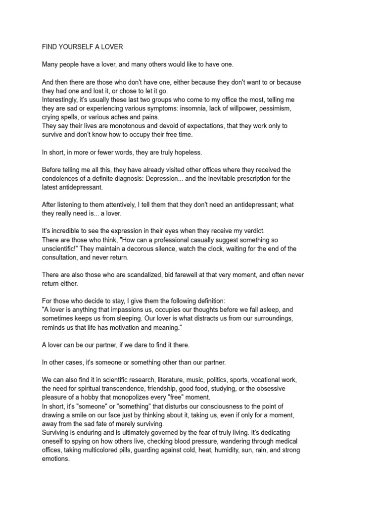 Find Yourself A Lover | PDF | Passion (Emotion) | Psychology