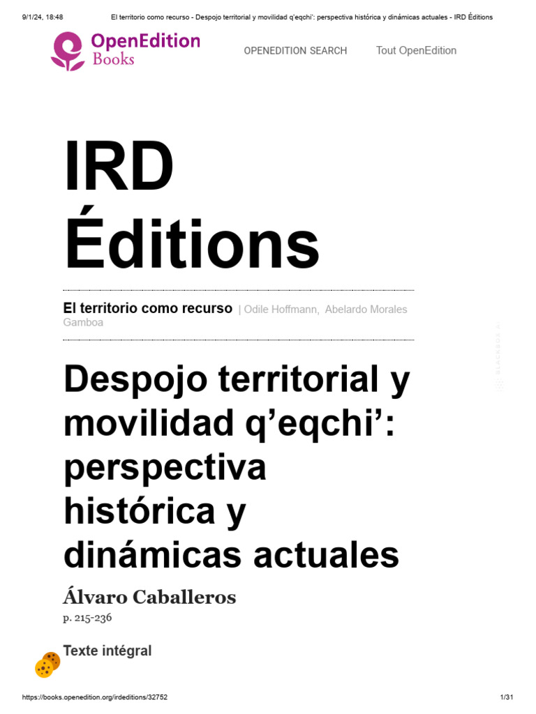 El Territorio Como Recurso - Despojo Territorial y Movilidad Q'eqchi' - Perspectiva Histórica y ...