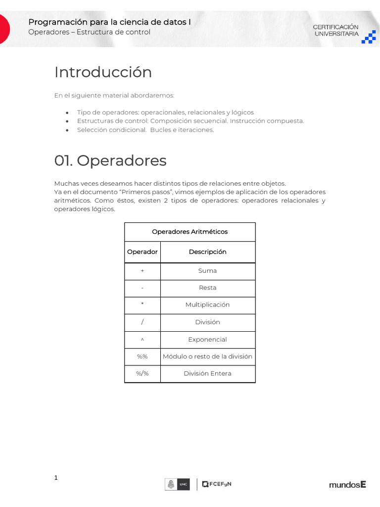3-Operadores-Estructura de Control - 2023 | PDF