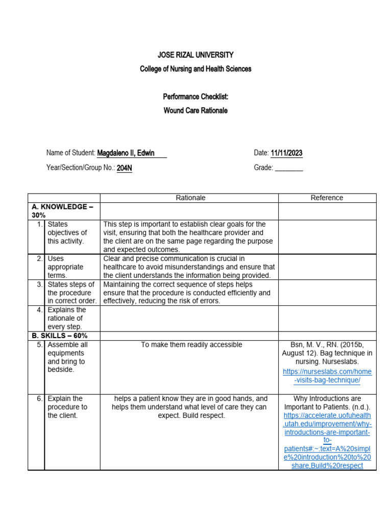 Wound Care Rationale and Procedures | PDF