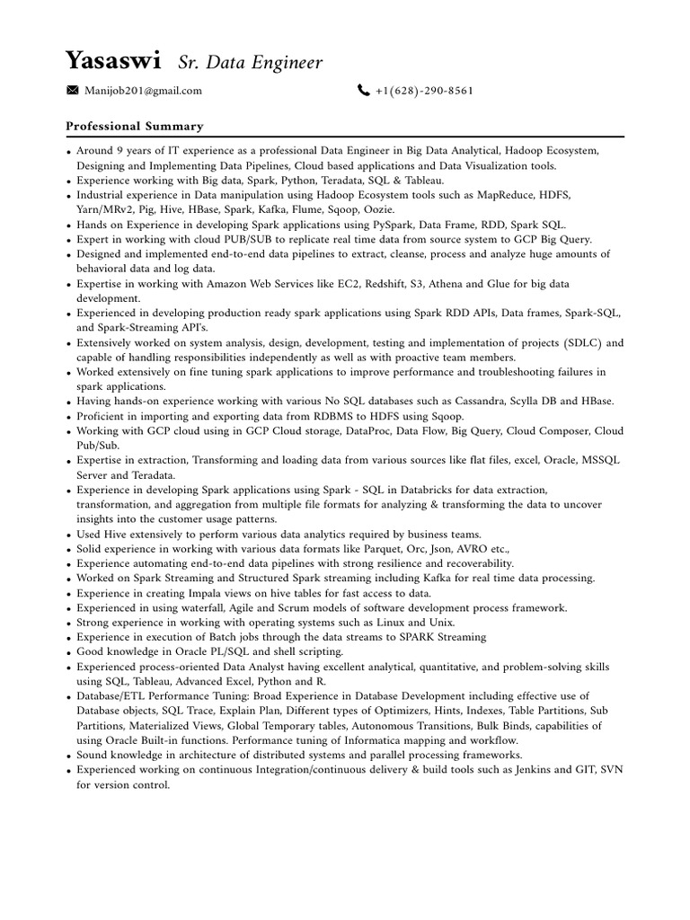 Yasaswi-Sr Data Engineer-Resume | PDF | Apache Spark | Microsoft Sql Server