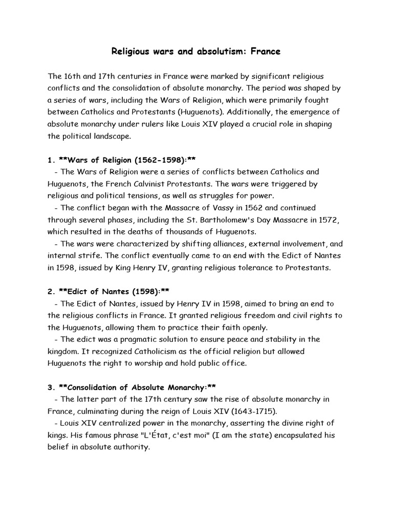 Religious Wars and Absolutism - France | PDF | Kingdom Of France ...