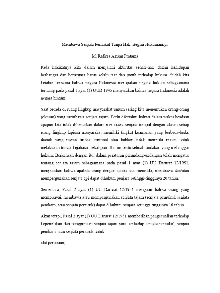 Membawa Senjata Pemukul Tanpa Hak, Begini Hukumannya | PDF